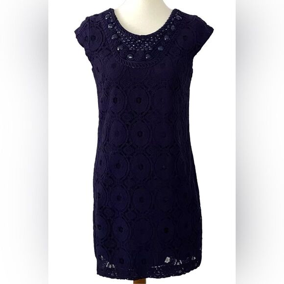 Studio One | Dresses | Studio Womens Navy Blue Beaded Neckline Lace ...